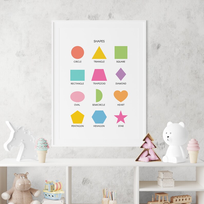 12 Geometric SHAPES Shapes Chart Learning Poster Home Decor Math ...