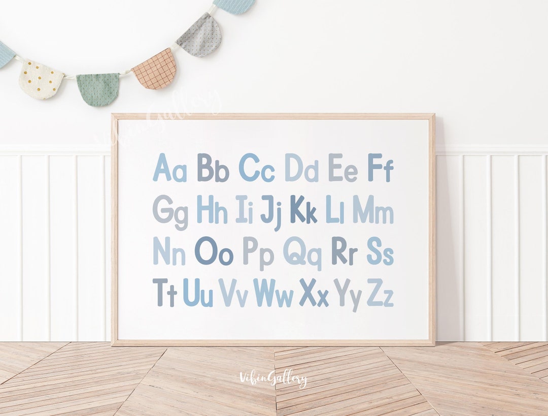 Horizontal Blue Gray Alphabet Poster, Upper and Lowercase Letters ...