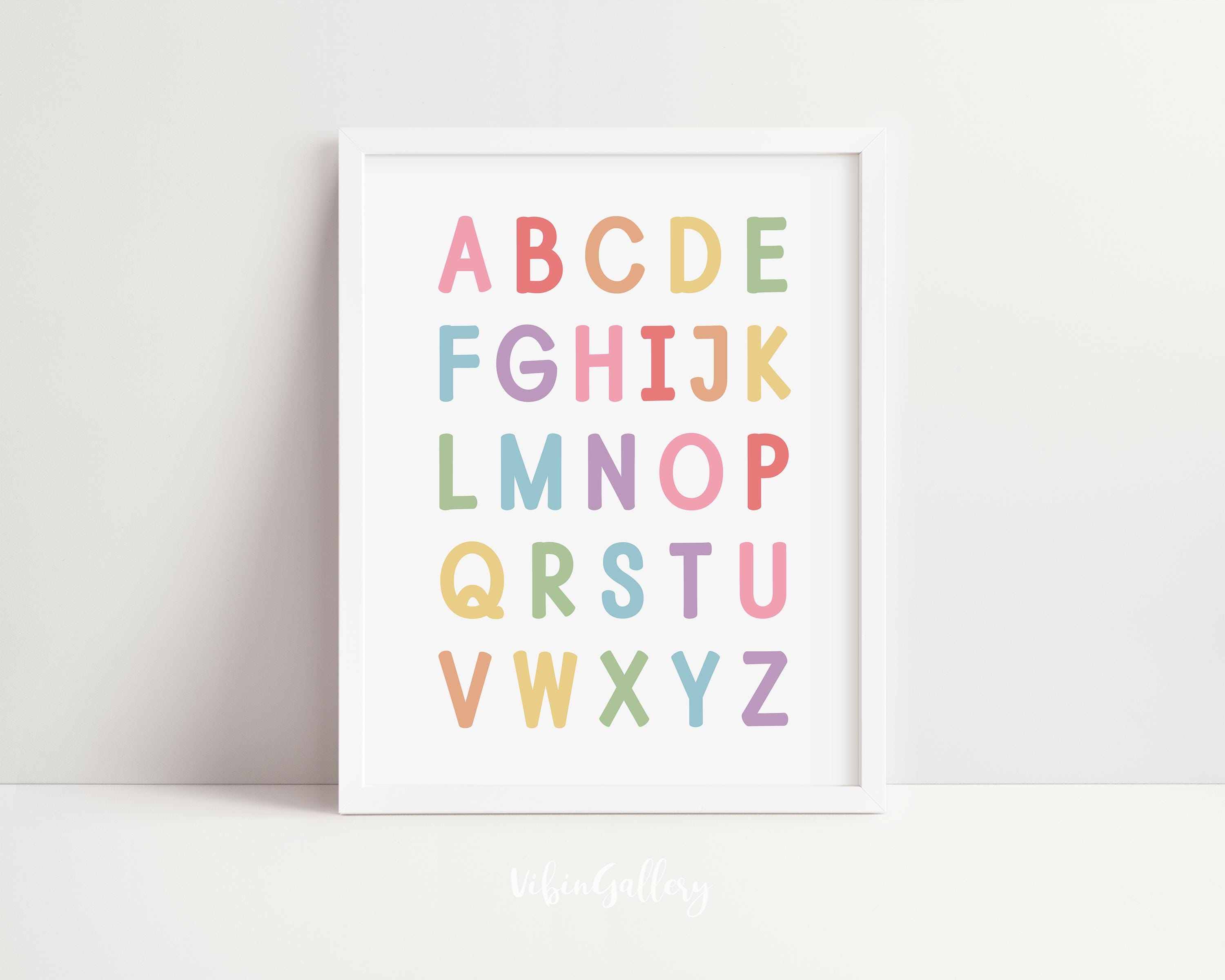 Pastel Alphabet Poster Print Rainbow Wall Decor Uppercase Abc Learning ...