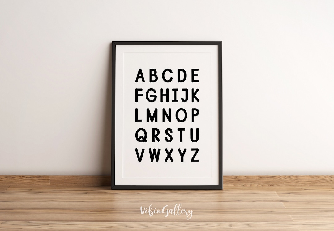 Black ABC Print Alphabet Learning Poster Uppercase Letters Printable ...
