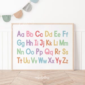 Horizontal Pastel Alphabet Poster, Upper and Lowercase Letters ...