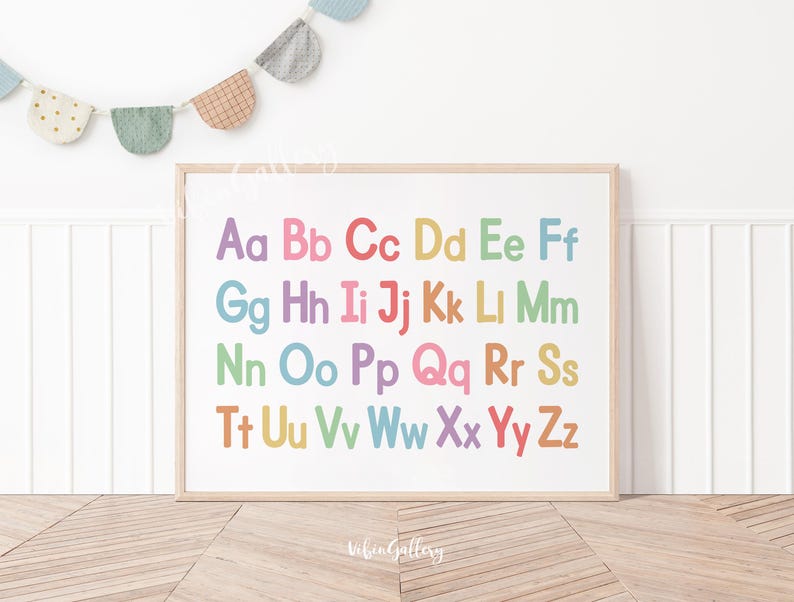 Horizontal Pastel Alphabet Poster, Upper and Lowercase Letters ...
