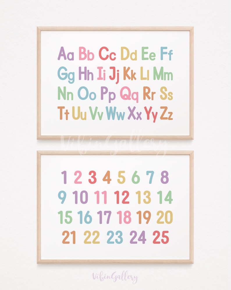 Horizontal Pastel Alphabet Poster, Upper and Lowercase Letters ...