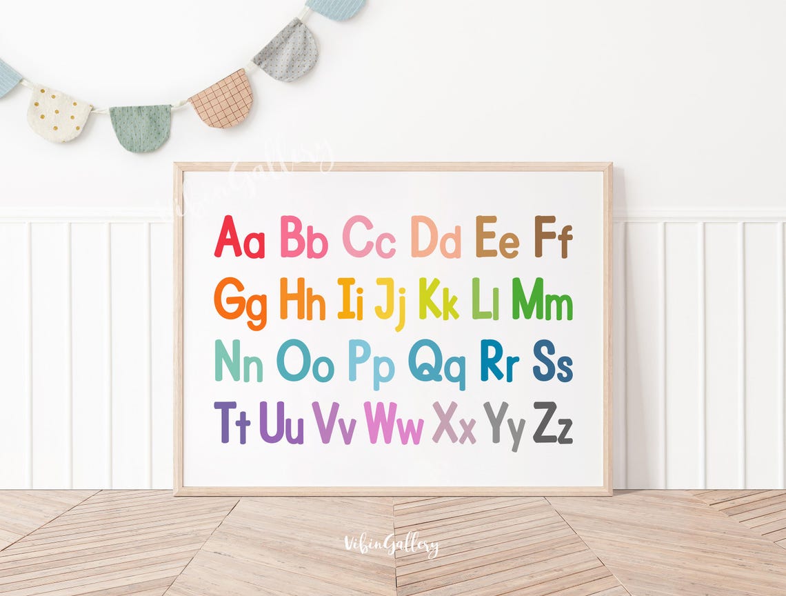 Horizontal Alphabet Poster, Upper and Lowercase Letters, Rainbow Wall ...