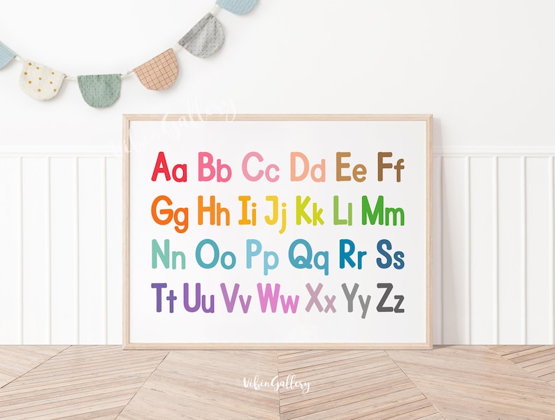 Horizontal Alphabet Poster, Upper and Lowercase Letters, Rainbow Wall ...