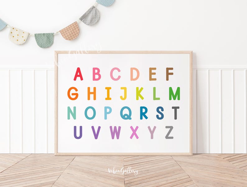 Horizontal Alphabet Poster, Playroom Wall Art, Nursery Rainbow Wall ...