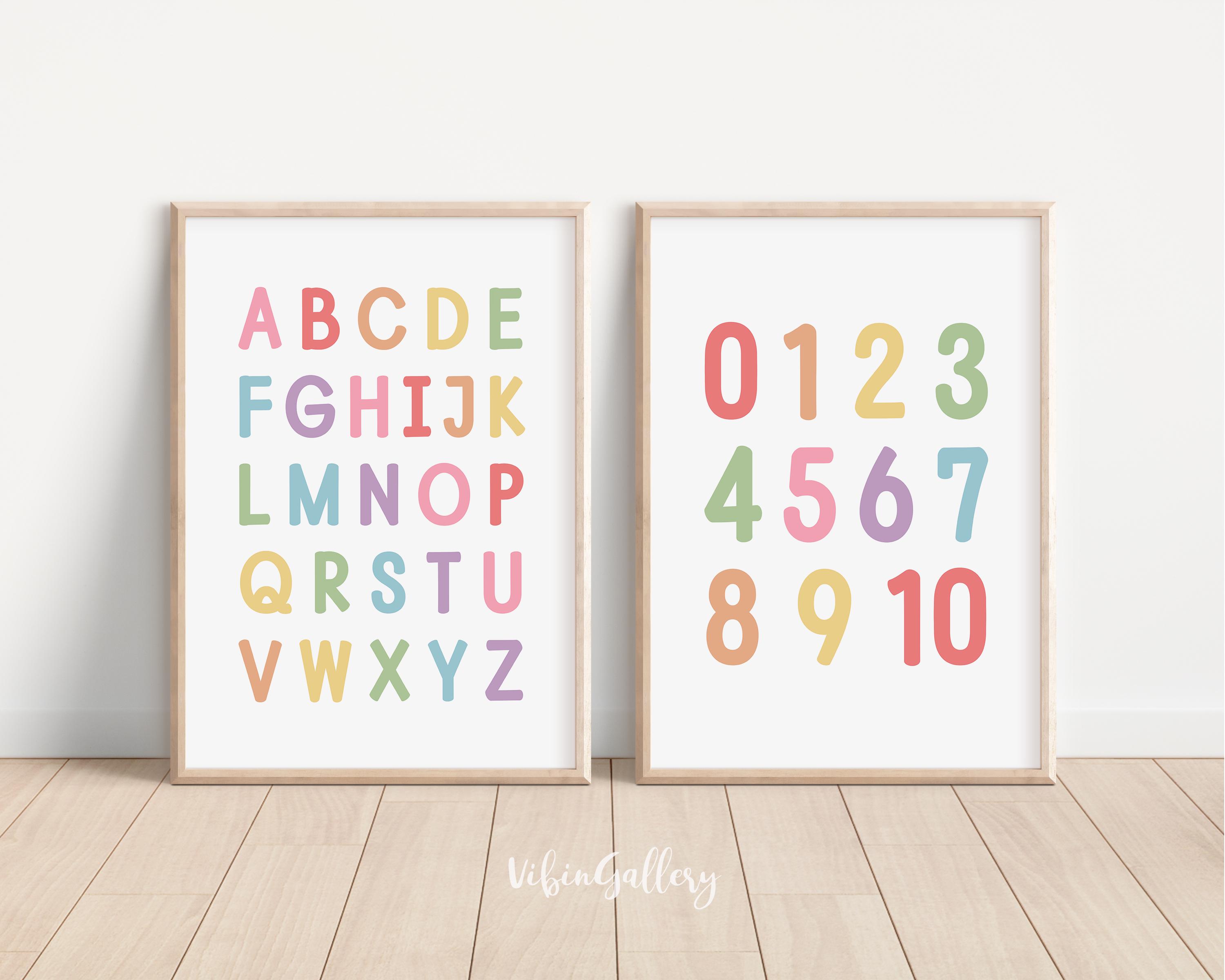 Pastel Alphabet Poster Print Rainbow Wall Decor Uppercase Abc Learning ...
