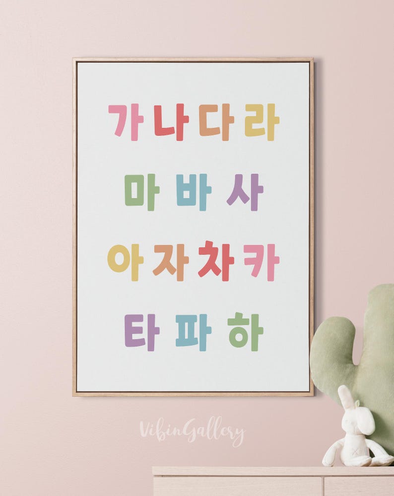 Hangul Poster Chart | Pastel Korean Alphabet Print | Korean "ah" Vowels ...