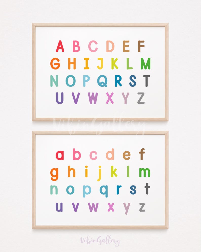 Lowercase Alphabet Poster Landscape, Playroom Wall Art, Nursery Rainbow ...