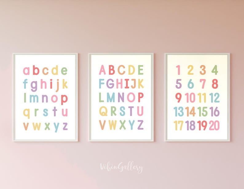 Pastel Alphabet Poster Print Rainbow Wall Decor Uppercase Abc Learning ...