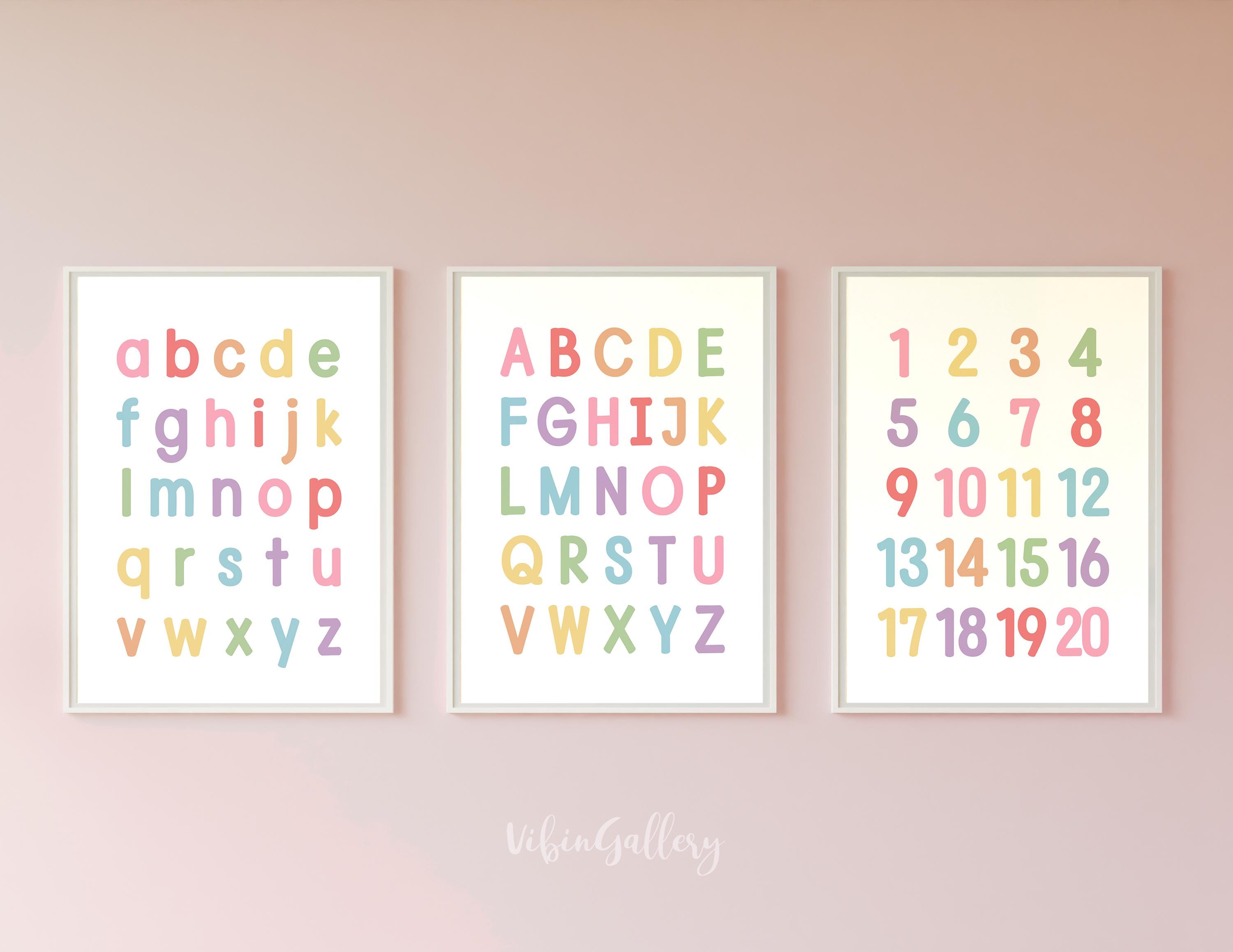 Pastel Alphabet Poster Print Rainbow Wall Decor Uppercase Abc Learning ...