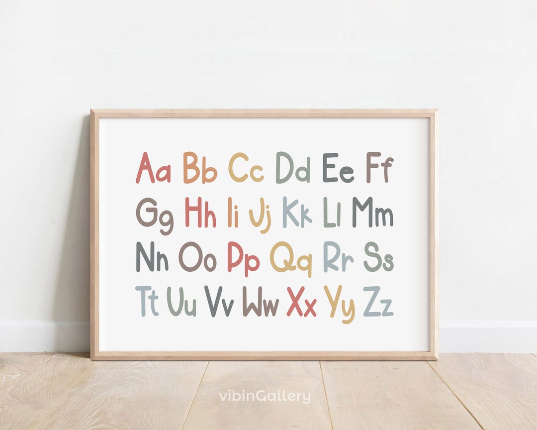 Upper and Lowercase Letters, Horizontal Alphabet Poster, Boho Learning ...