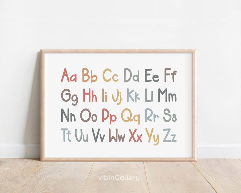 Upper and Lowercase Letters, Horizontal Alphabet Poster, Boho Learning ...
