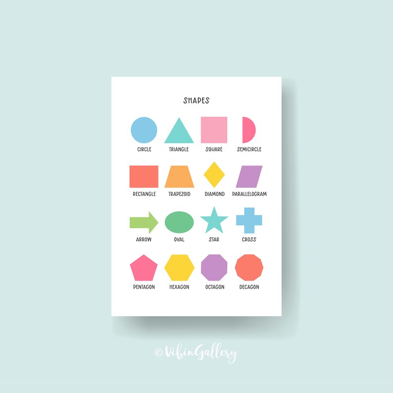 16 Geometric SHAPES Printable Shapes Chart Learning Poster Math Nursery ...