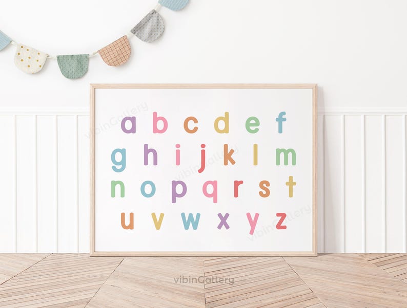 Lowercase Alphabet Poster Landscape, Pastel ABC Print, Nursery Decor - Etsy