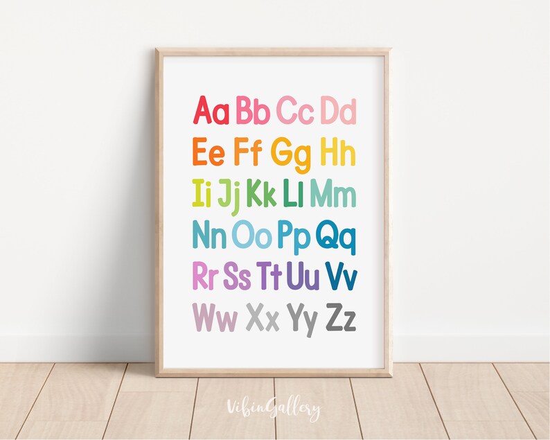 Rainbow Alphabet Poster Uppercase and Lowercase ABC Print Playroom ...