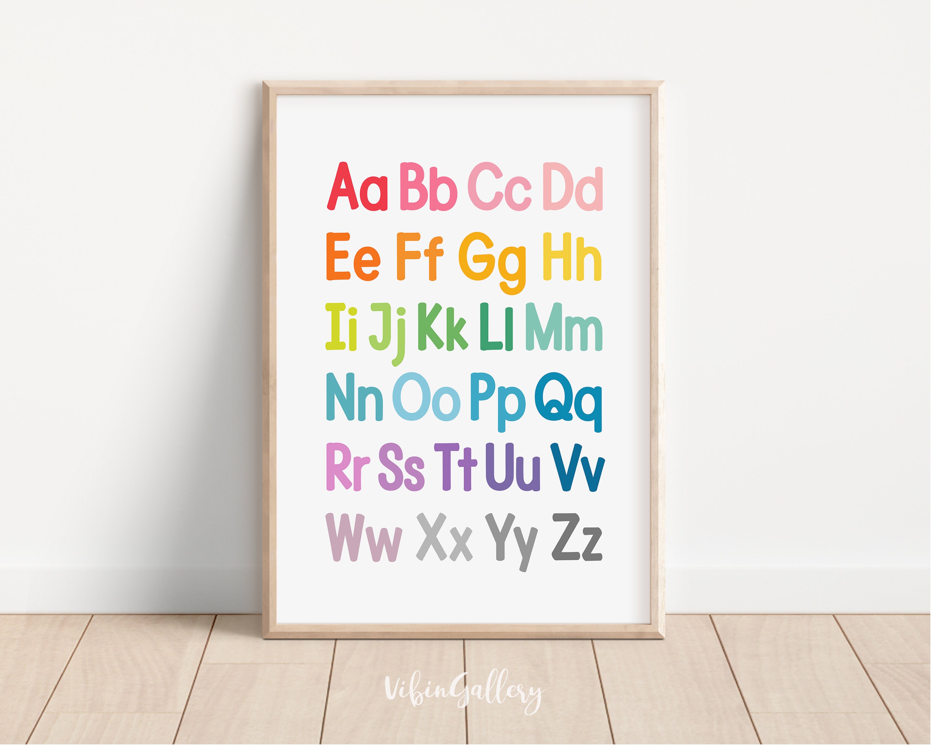 Rainbow Alphabet Poster Uppercase and Lowercase ABC Print Playroom ...