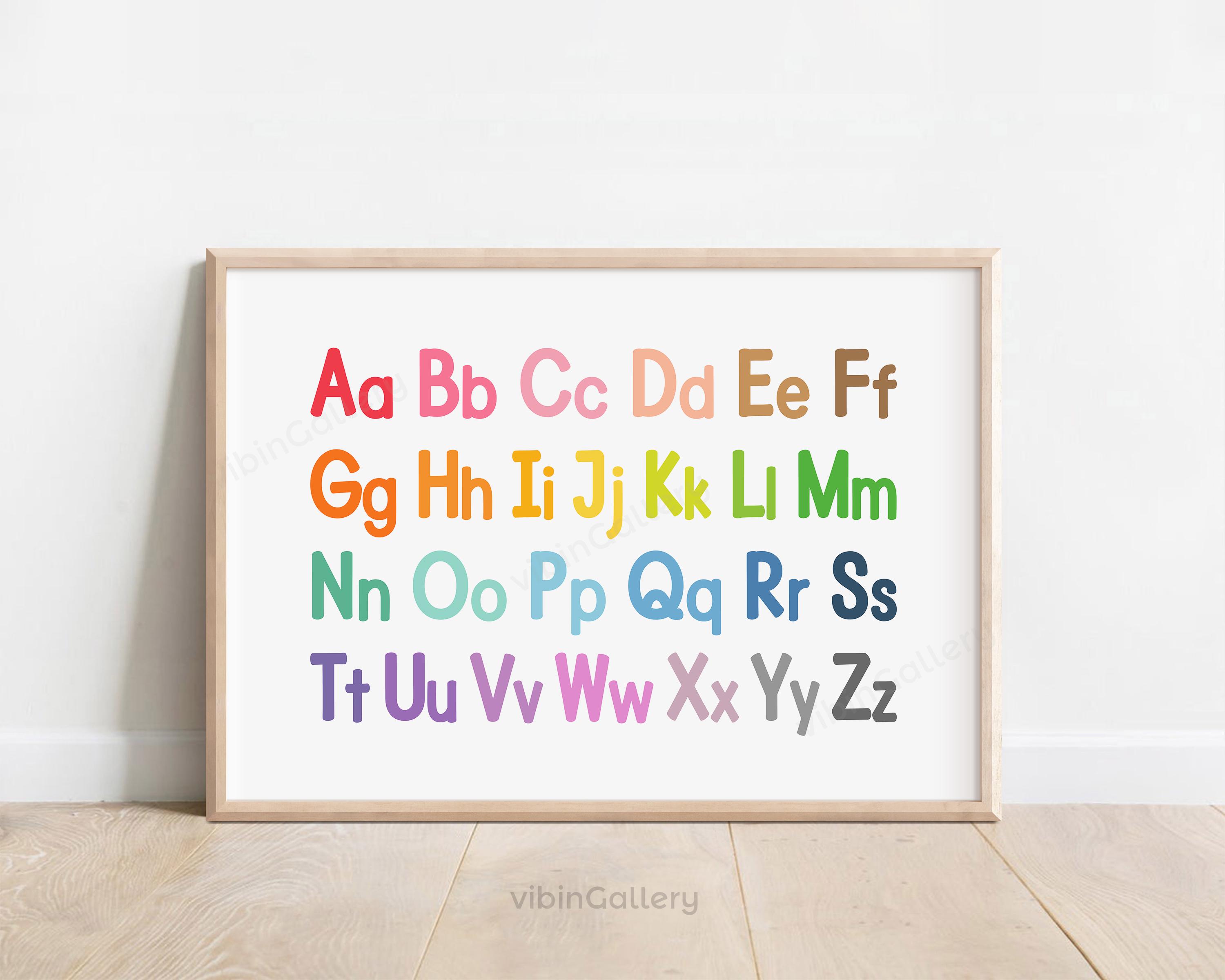 Horizontal Alphabet Poster, Upper and Lowercase Letters, Rainbow Wall ...