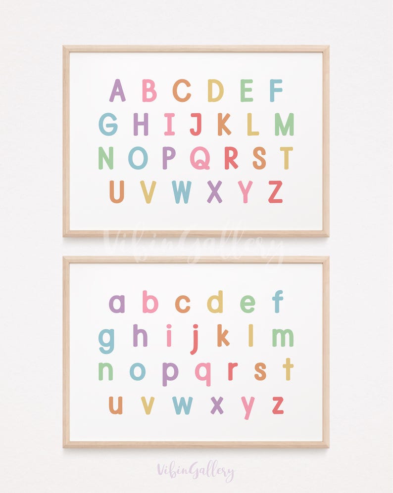 Lowercase Alphabet Poster Landscape, ABC Poster, Pastel Wall Decor ...