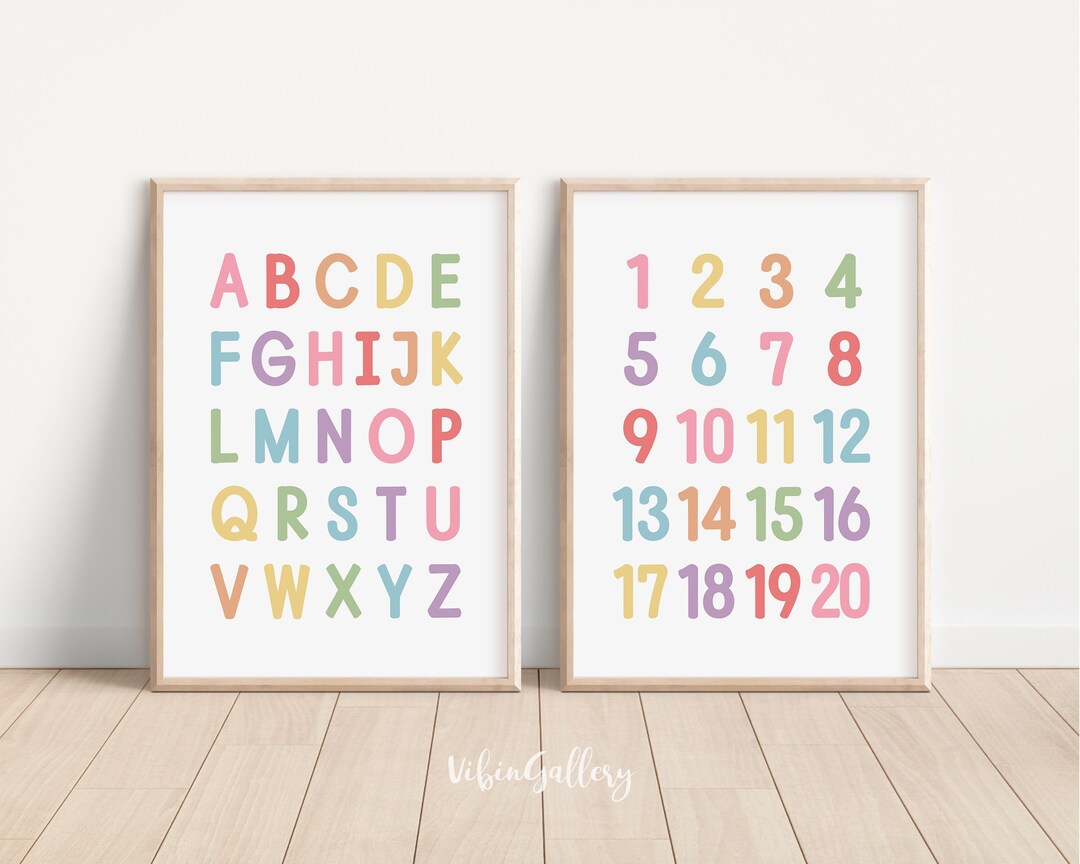 Pastel_set of 2 Learning Posters ABC and Numbers Print 1 to 20 ...