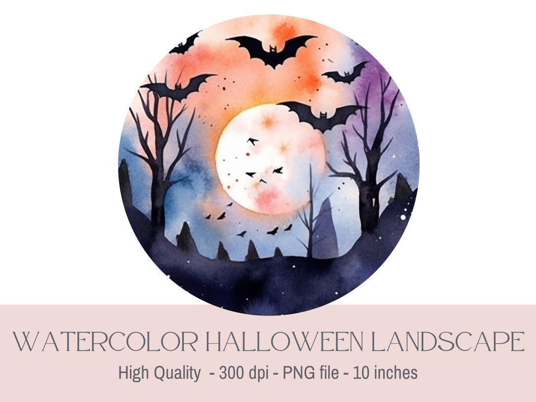 Halloween Moon PNG, Watercolor Halloween PNG, Autumn Moon PNG, Spooky ...