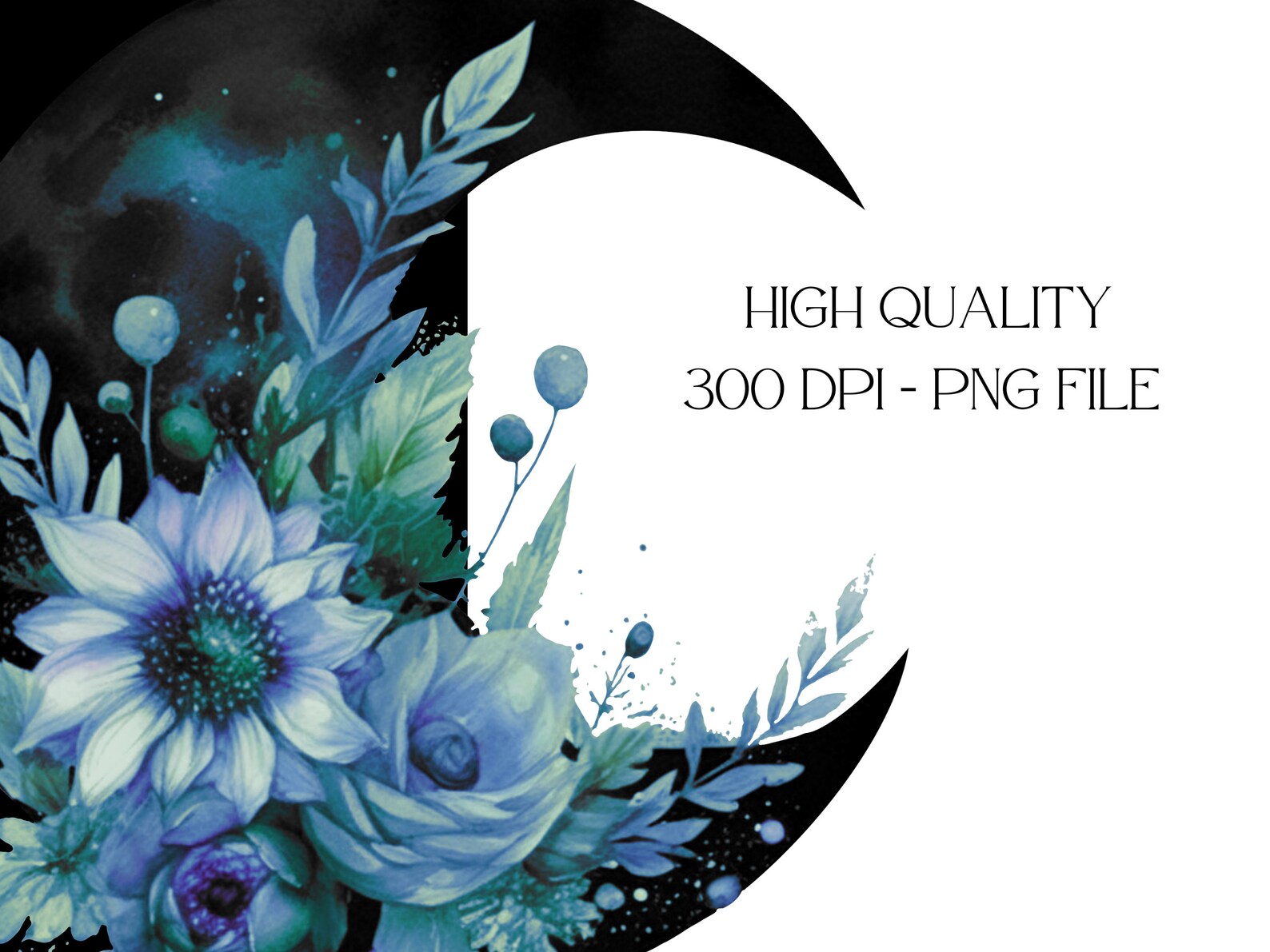 Boho Floral Moon PNG, Crescent Moon PNG, Watercolor Flowers Clipart ...