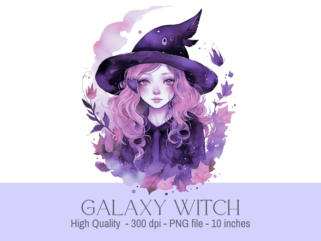 Galaxy Witch PNG, Space Witch PNG, Watercolor Witch Png, Cute Cartoon ...