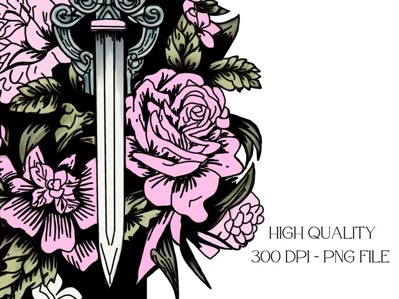 Dagger and Roses Clipart Pink Roses PNG Valentines Day - Etsy