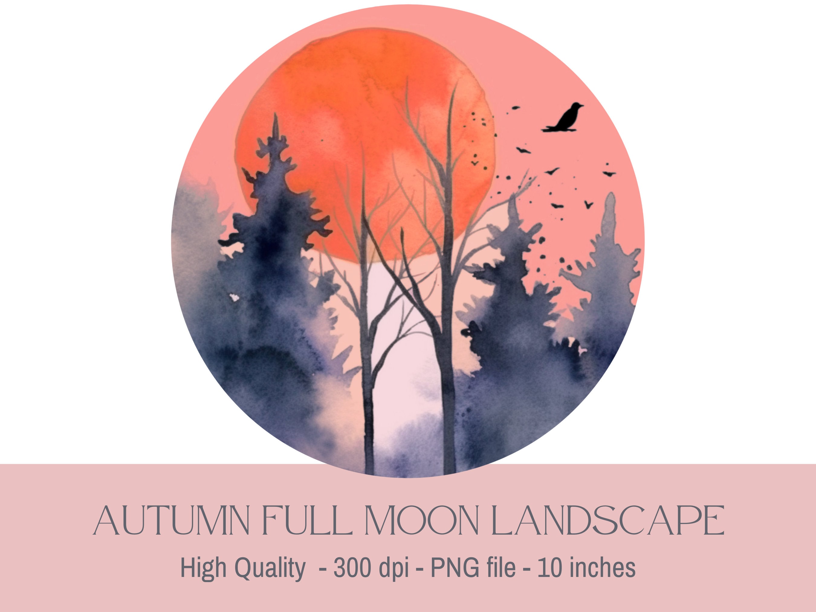 Halloween Moon PNG, Watercolor Autumn PNG, Witchy Moon Watercolor Png ...