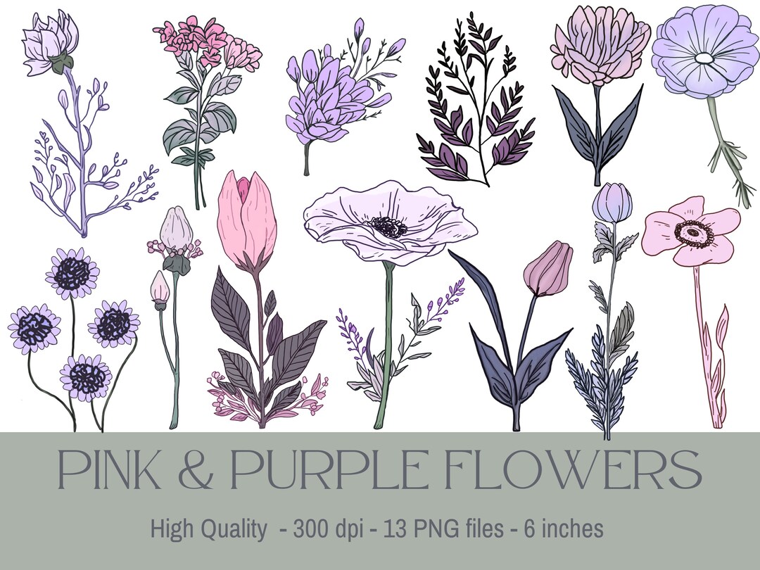 Boho Flowers Clipart, Pink Floral Clipart, Wildflower Clipart, Woodland ...