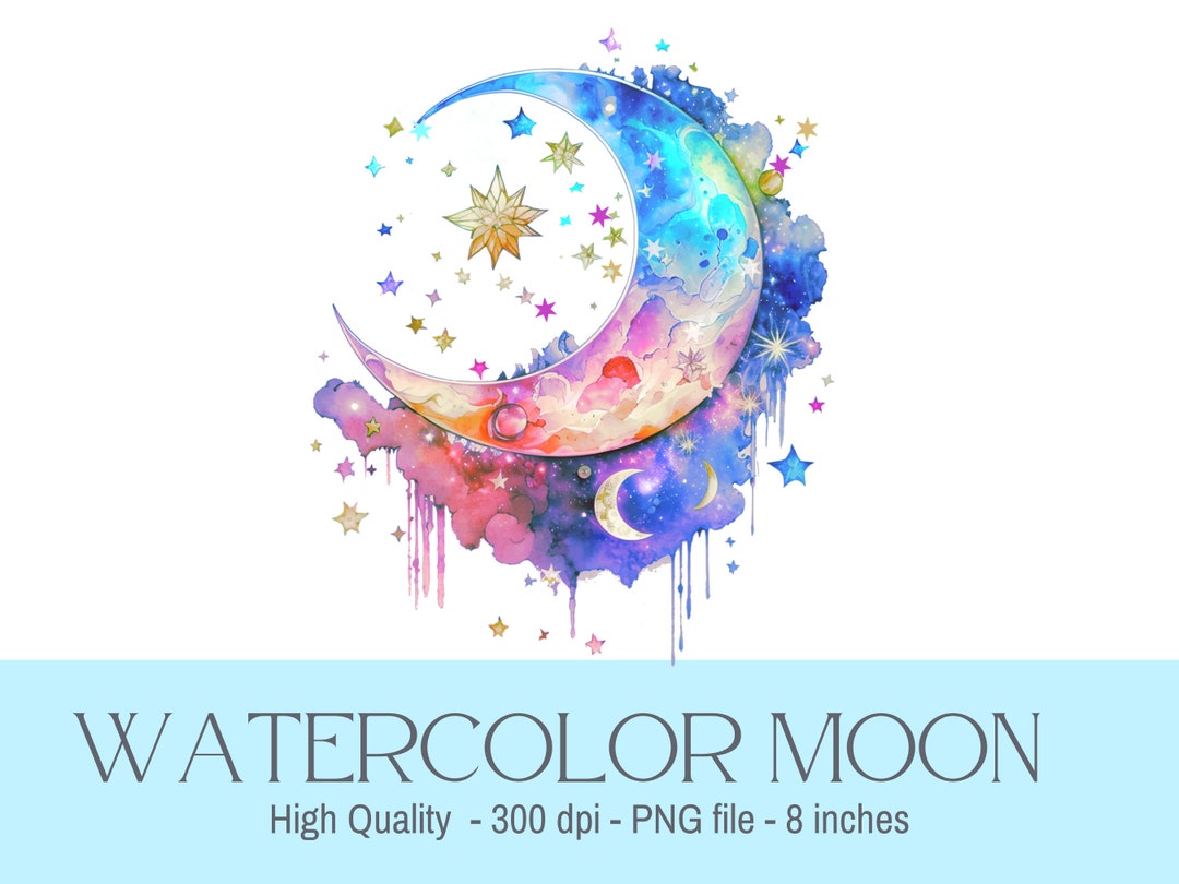 Watercolor Moon Png, Watercolor Celestial Clipart, Galaxy Png, Mystical ...