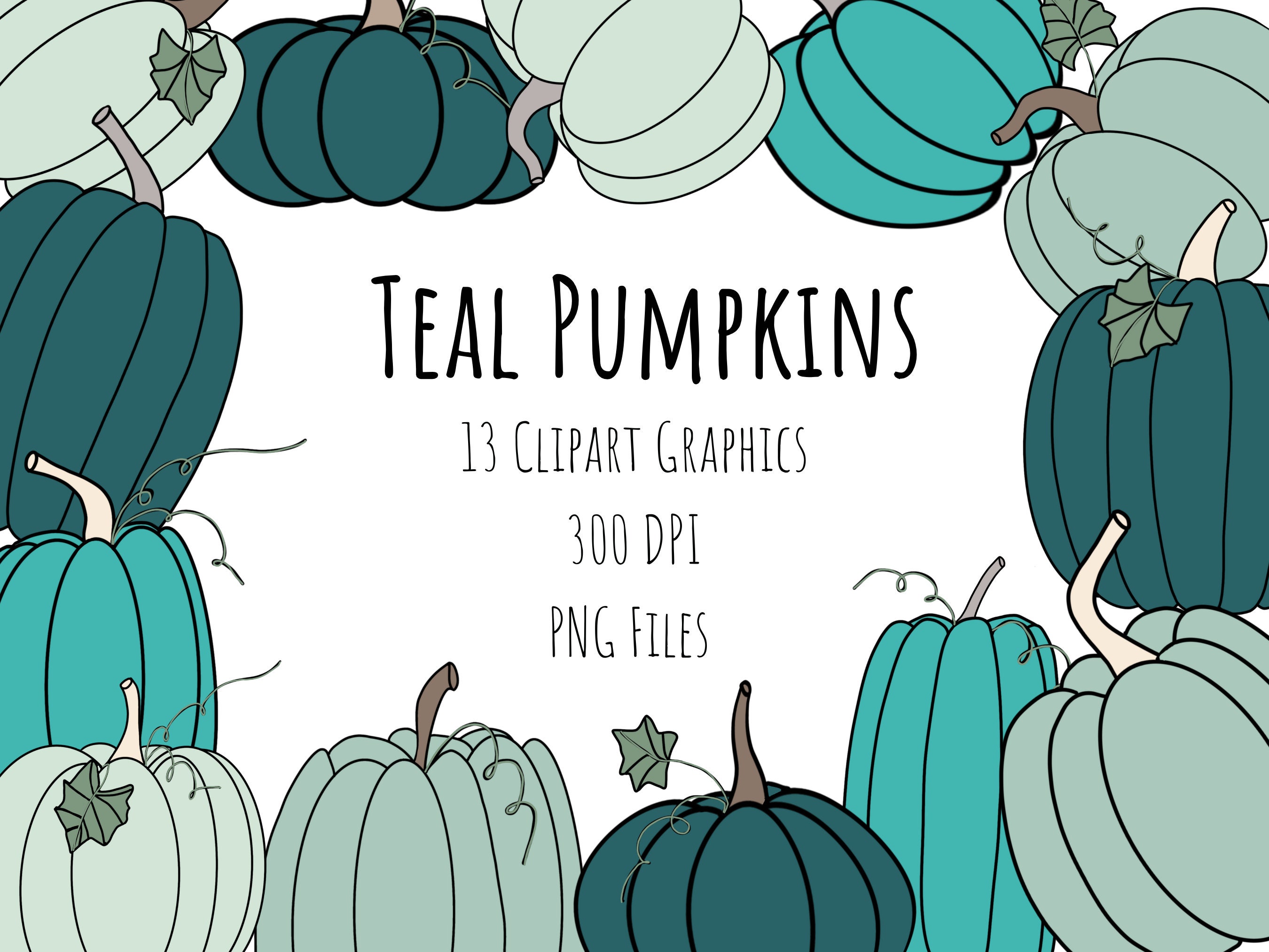 Teal Pumpkin Clipart, Teal Pumpkin Digital, Fall Graphics, Pumpkin Png ...