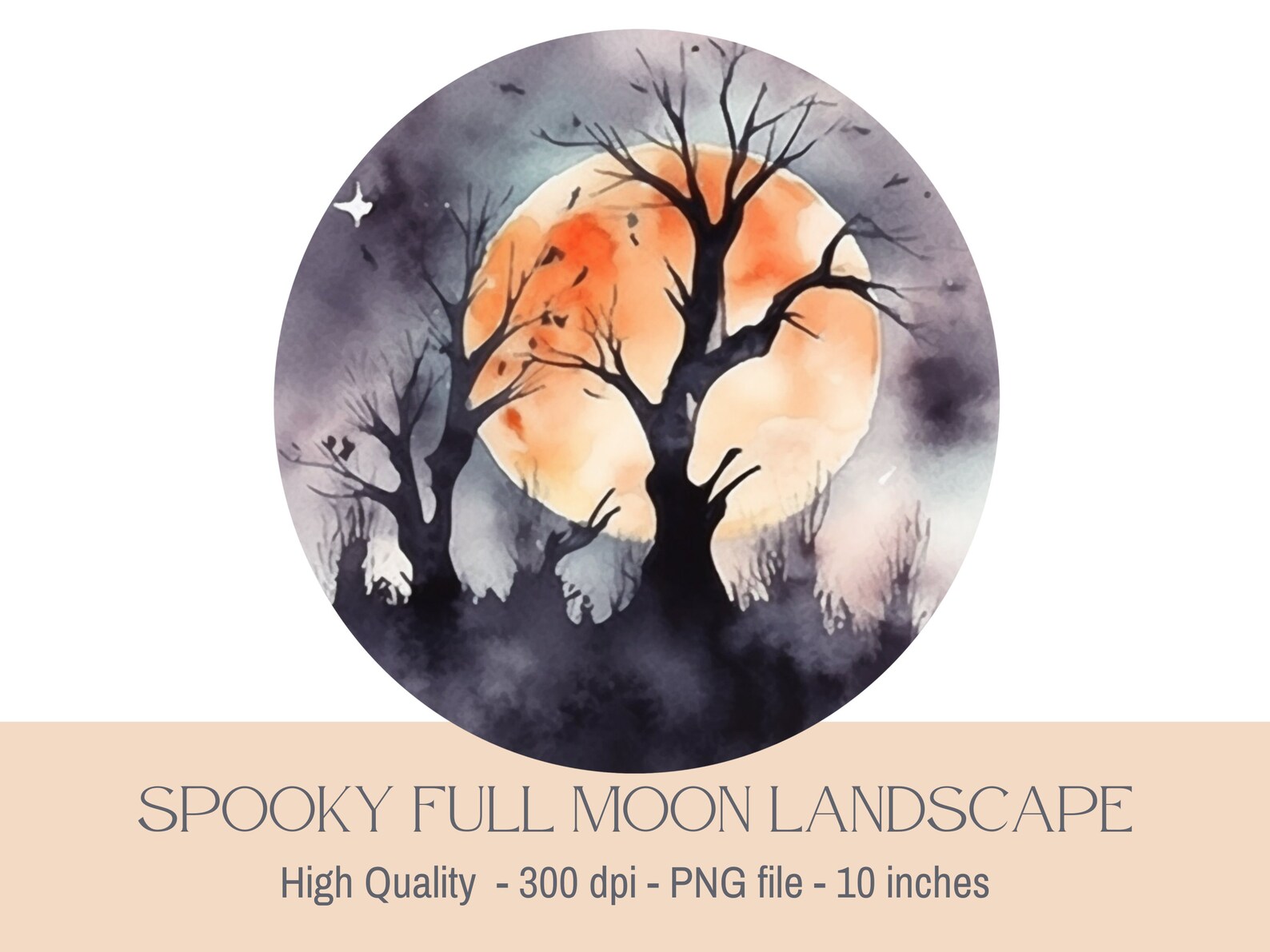 Watercolor Halloween PNG, Halloween Moon PNG, Witchy Png, Gothic ...
