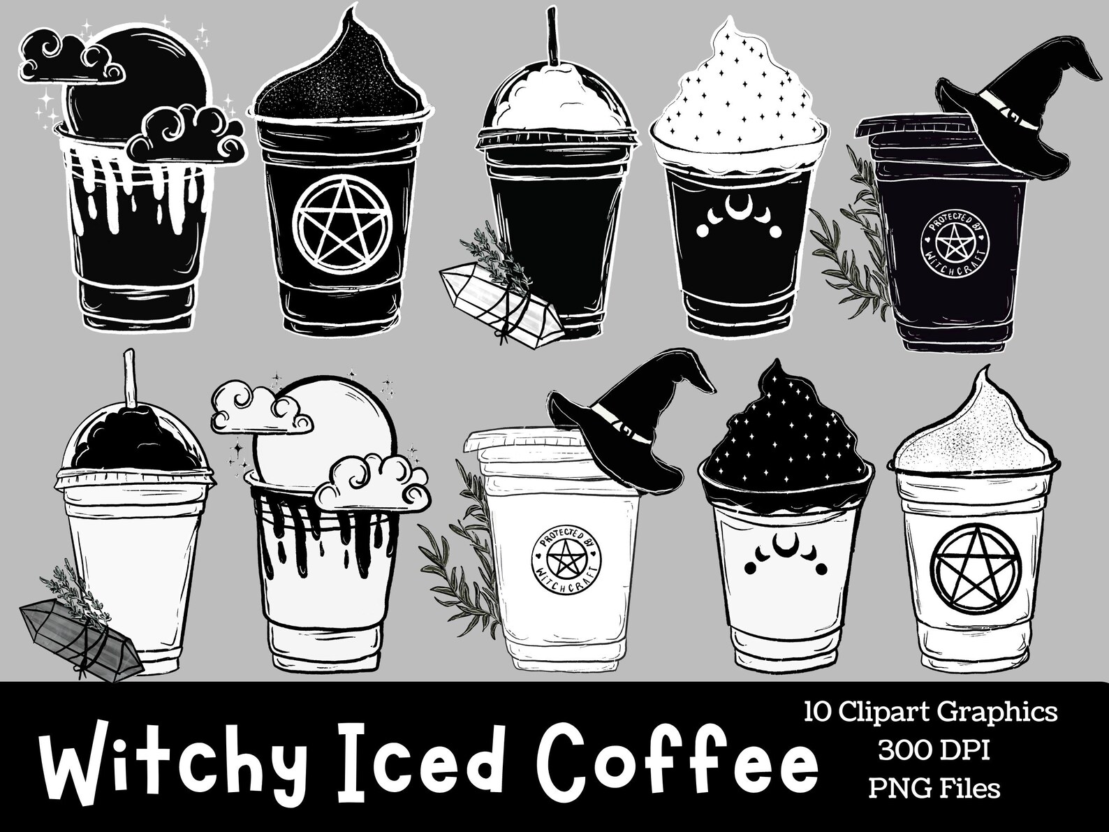 Iced Coffee Clipart, Coffee Clipart, Witchcraft Clipart, Magic Clipart ...