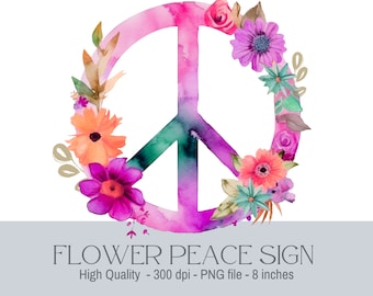 Watercolor Floral Peace Sign Png, Watercolor Daisy Png, Peace Sign ...