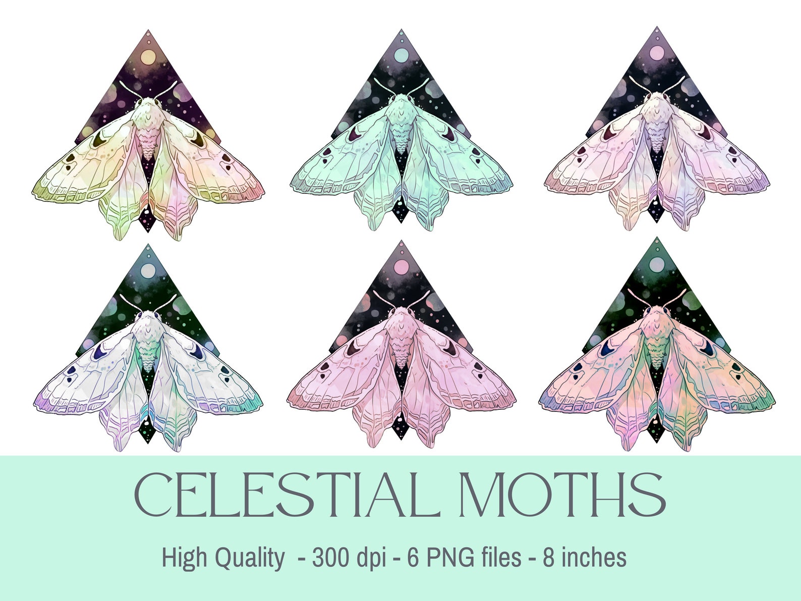 Moth Clipart, Pastel Goth Clipart, Magical Clipart, Insect Sublimation ...