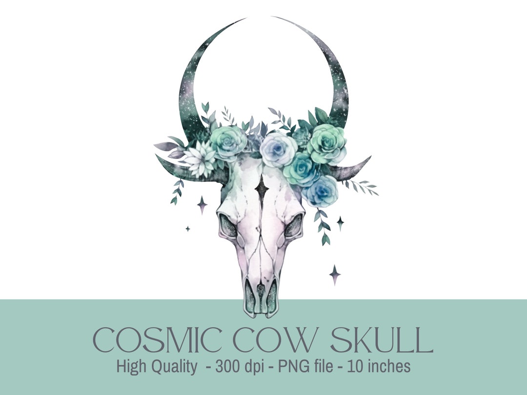 Watercolor Western Cow Skull PNG, Longhorn Bull Clipart, Boho Goth PNG ...
