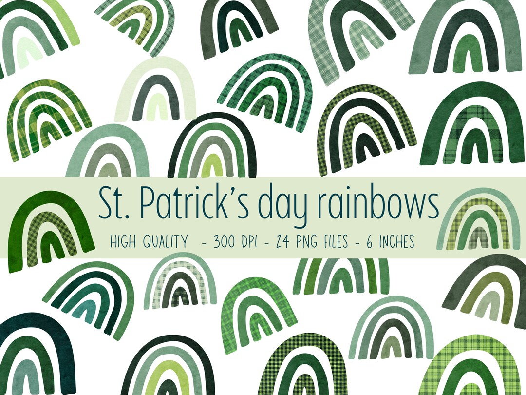 St Patrick's Day Rainbow Clipart: Watercolor Plaid PNG (digital ...