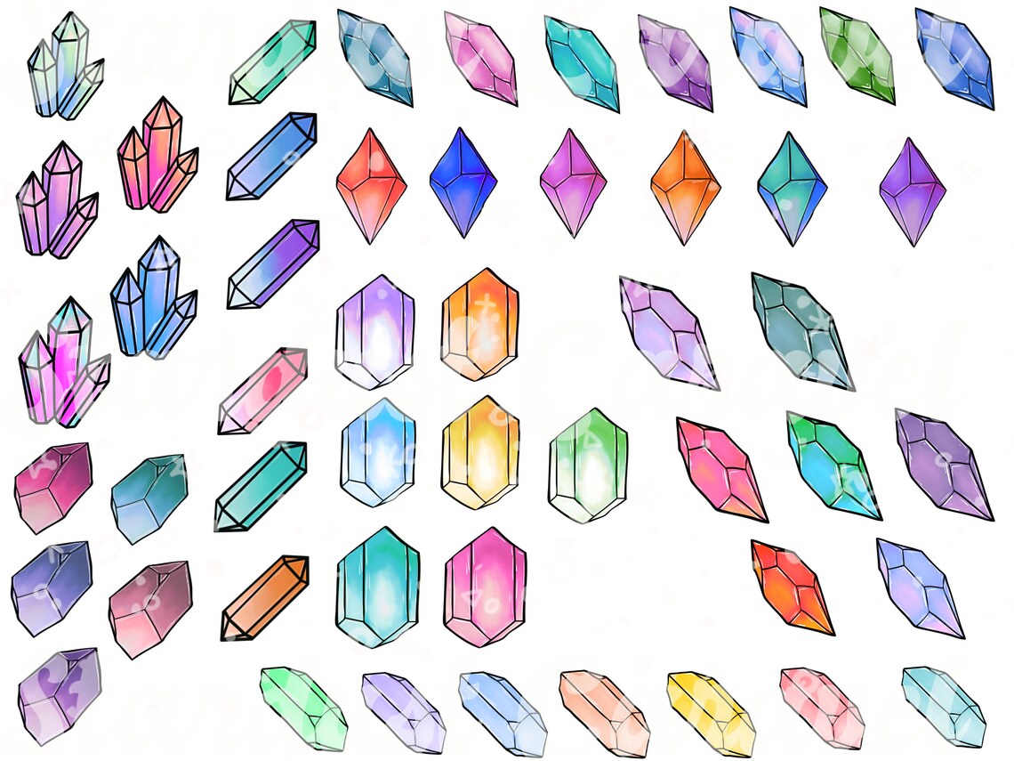 Crystal Clipart, Magic Clipart, Watercolor Crystals, Mineral Clipart ...
