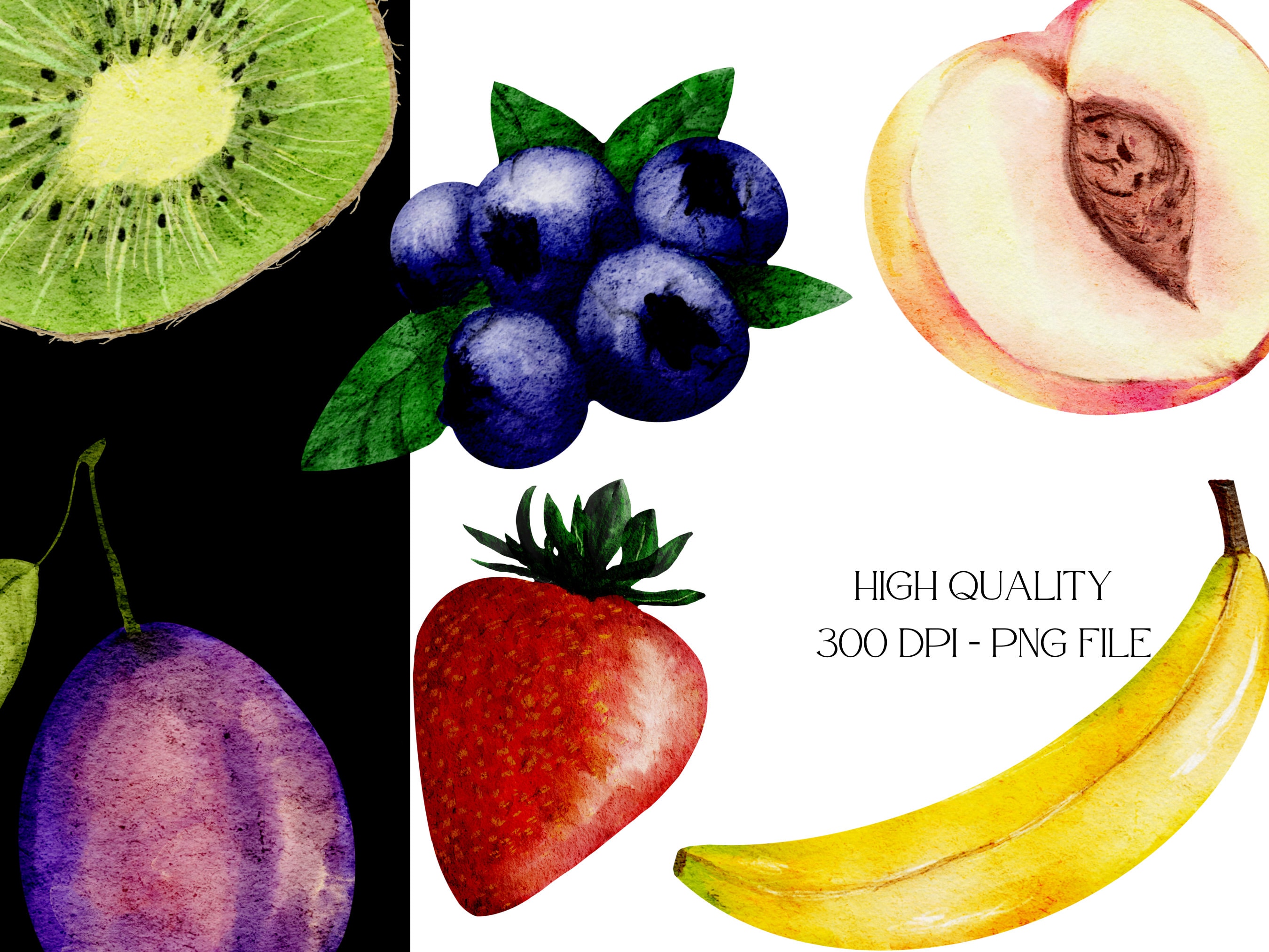 Watercolor Fruit Clipart, Summer Fruit Clipart, Fruit PNG, Apple ...