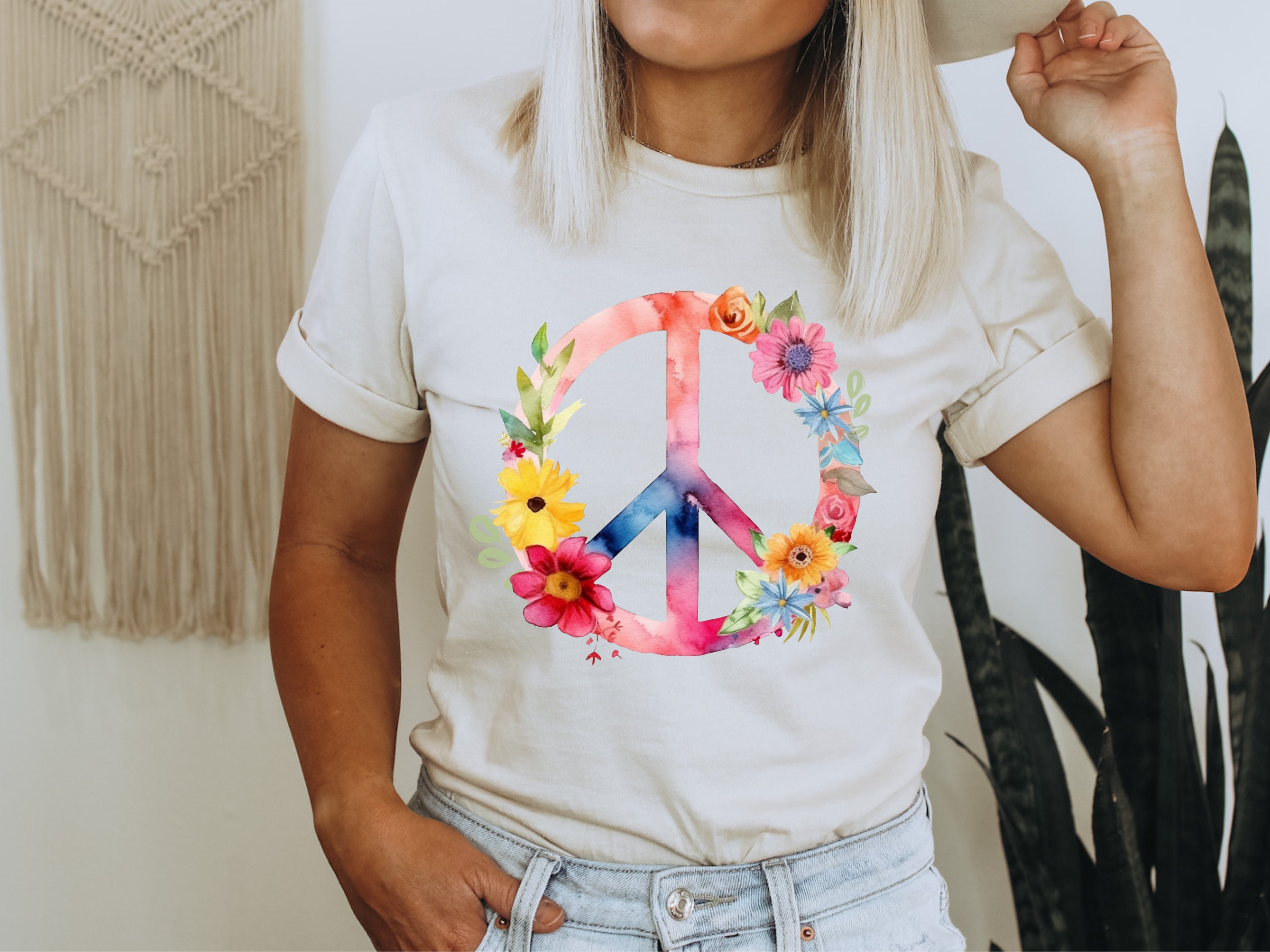 Watercolor Floral Peace Sign PNG, Peace Sign Sublimation PNG, Groovy ...
