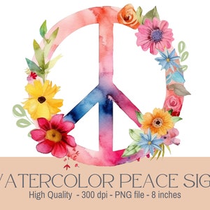 Watercolor Floral Peace Sign PNG, Peace Sign Sublimation PNG, Groovy ...