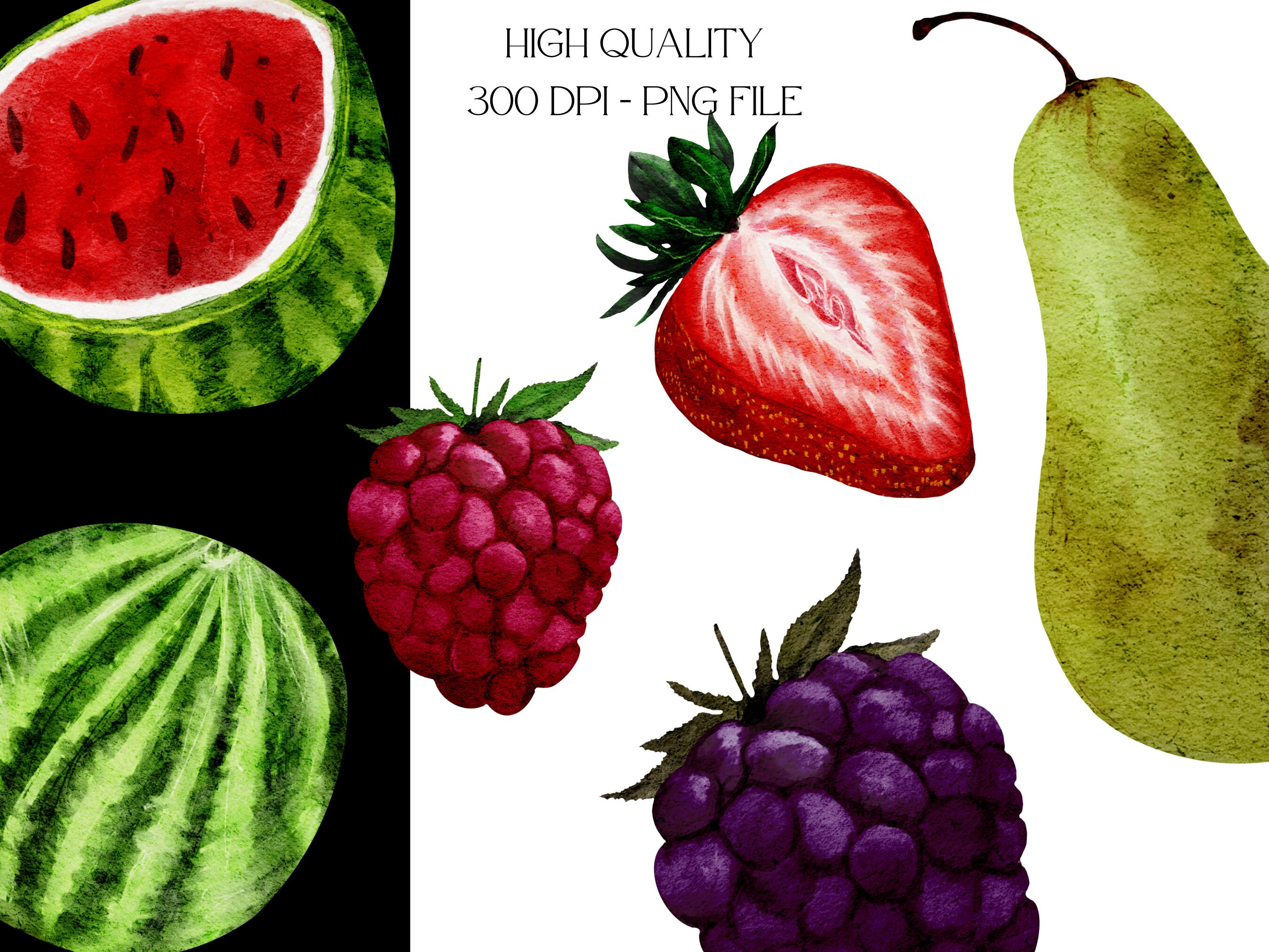 Watercolor Fruit Clipart, Summer Fruit Clipart, Fruit PNG, Apple ...