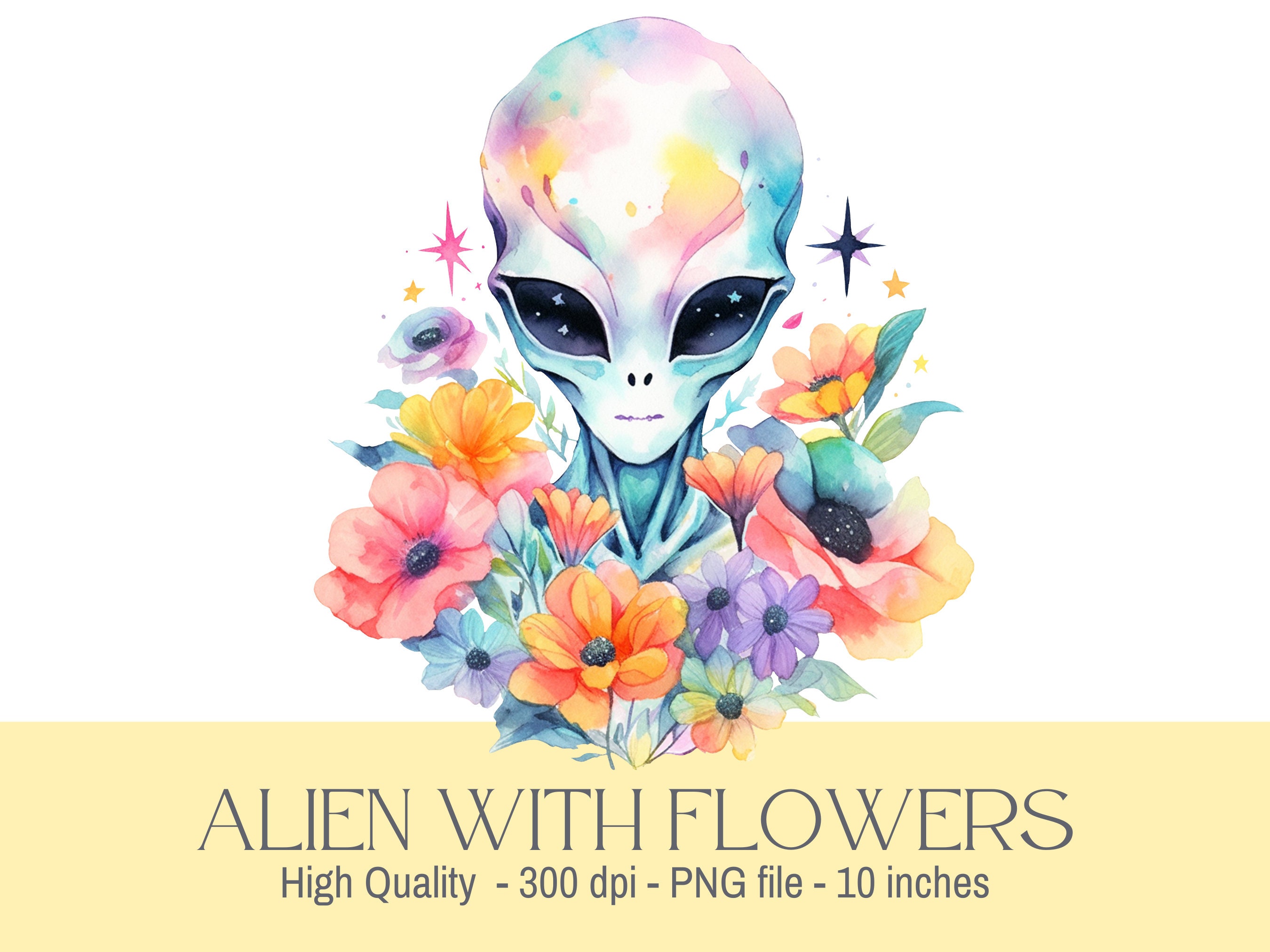 Alien PNG, Watercolor Flower PNG, Space Png, Alien Sublimation for ...
