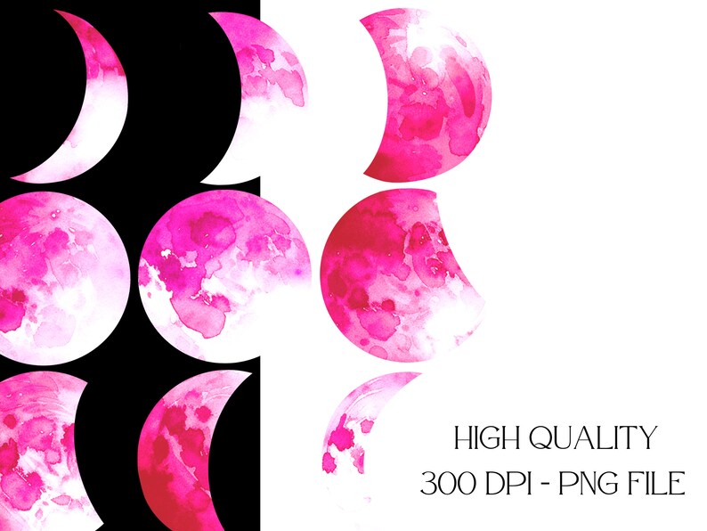 Neon Moon PNG, Cosmic PNG, Watercolor Moon PNG, Moon Phase Png, Pink ...