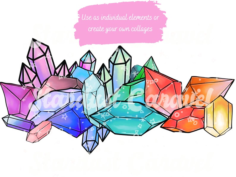 Crystal Clipart, Magic Clipart, Watercolor Crystals, Mineral Clipart ...