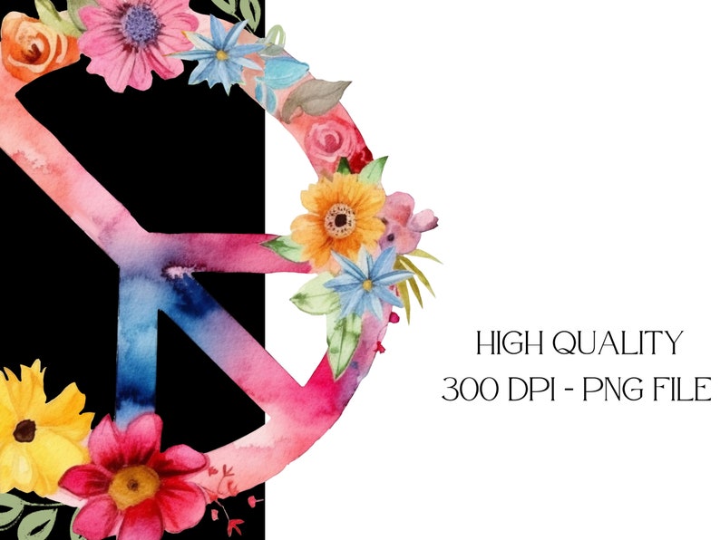 Watercolor Floral Peace Sign PNG, Peace Sign Sublimation PNG, Groovy ...