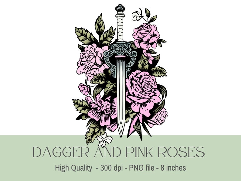 Dagger and Roses Clipart Pink Roses PNG Valentines Day - Etsy