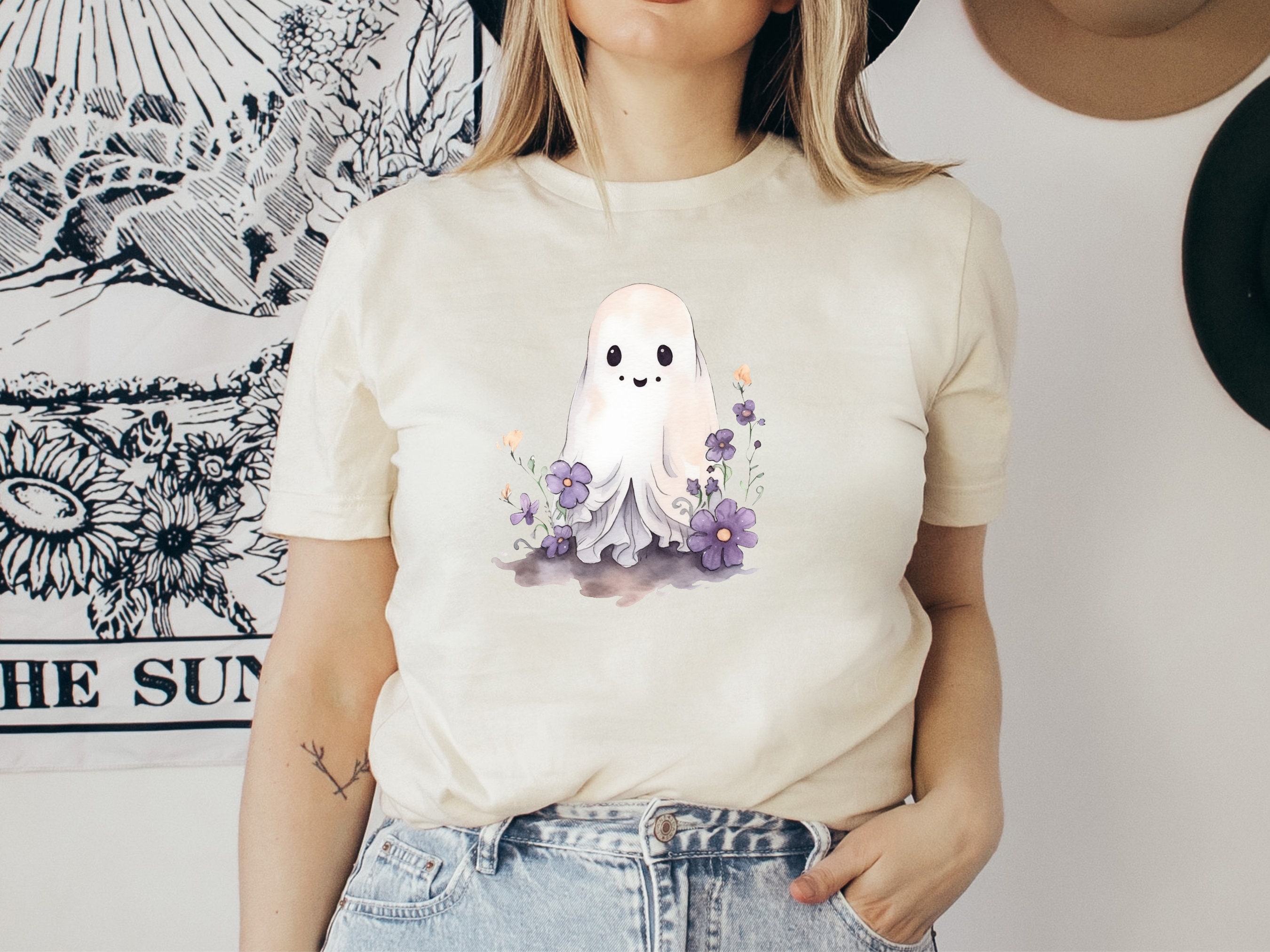 Boho Halloween PNG, Watercolor Ghost PNG, Cute Cartoon Ghost Clipart ...