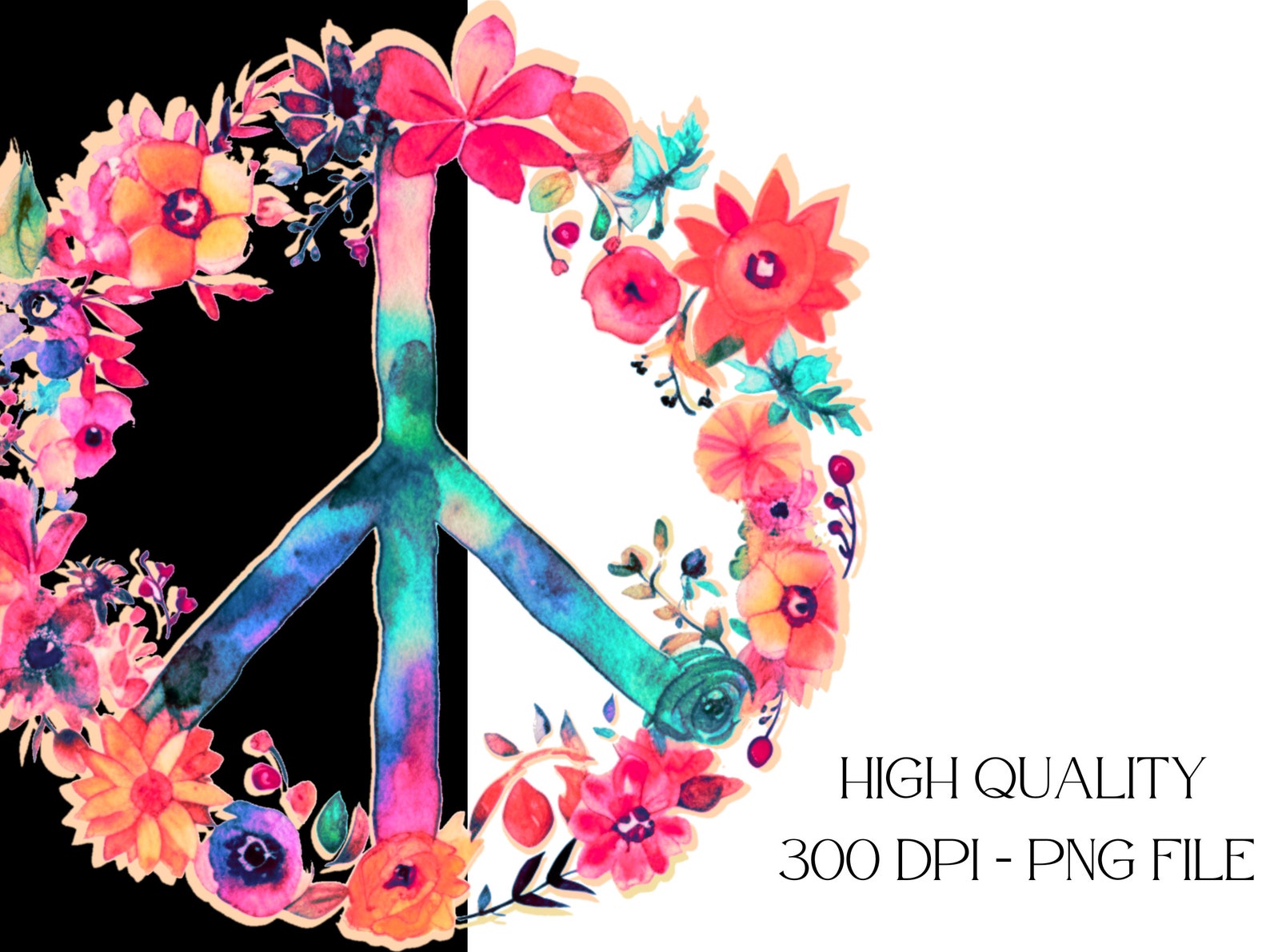 Groovy Clipart, Hippie Clipart, Watercolor Flowers PNG, Groovy ...